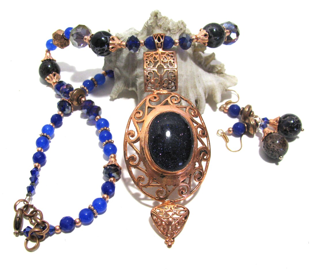 Elegant Gemstone Medieval Style Jewelry Set/pendant Necklace and ...