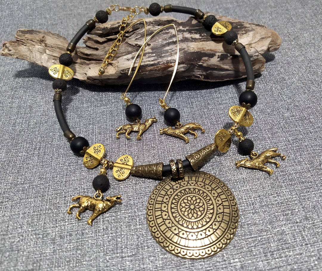Celtic Wolf Handmade Choker Necklace Medieval Style With Earrings - Etsy