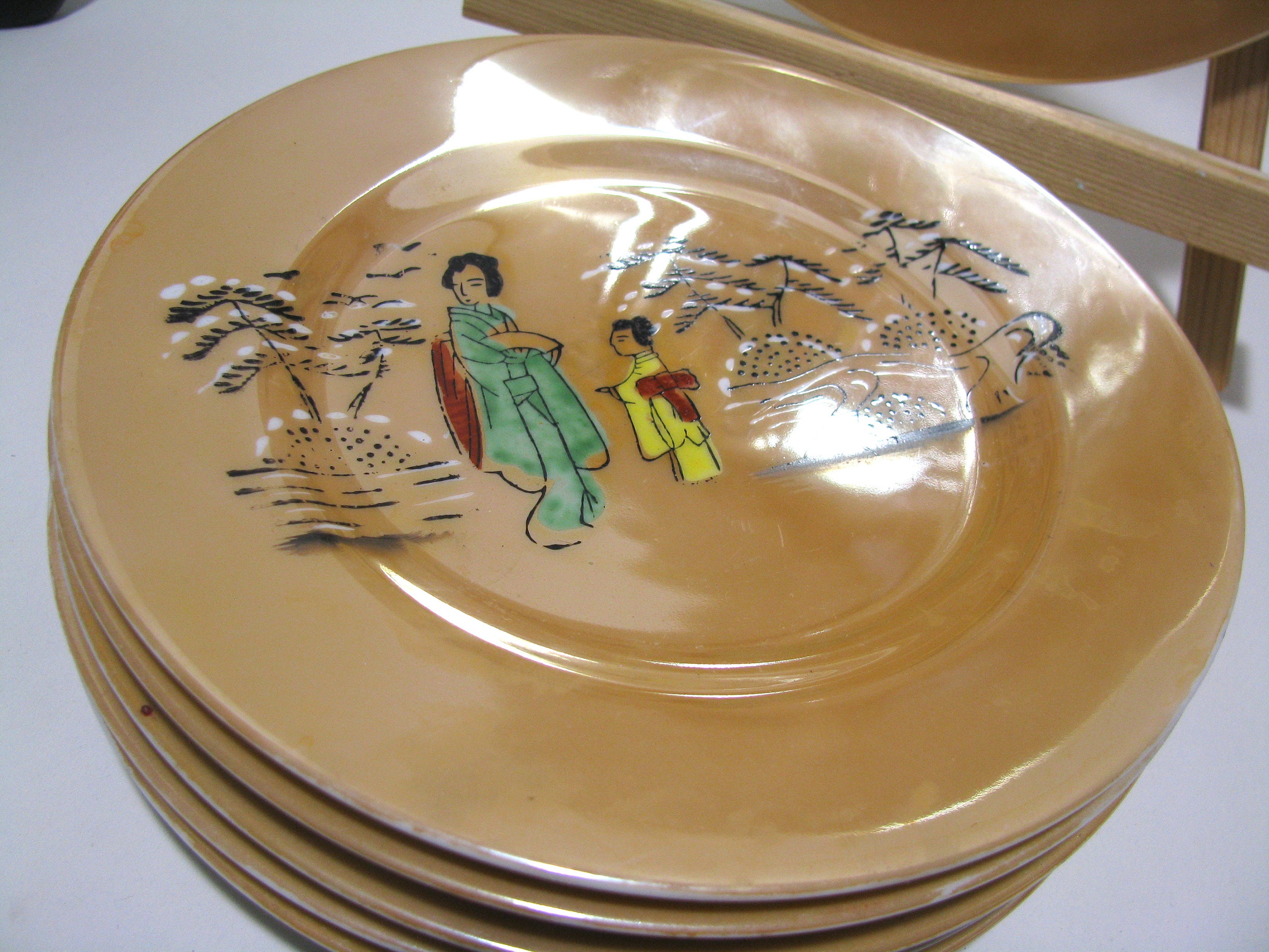 Vintage Japan Lusterware Porcelain Plates Set of 6/ Occupied Japan ...