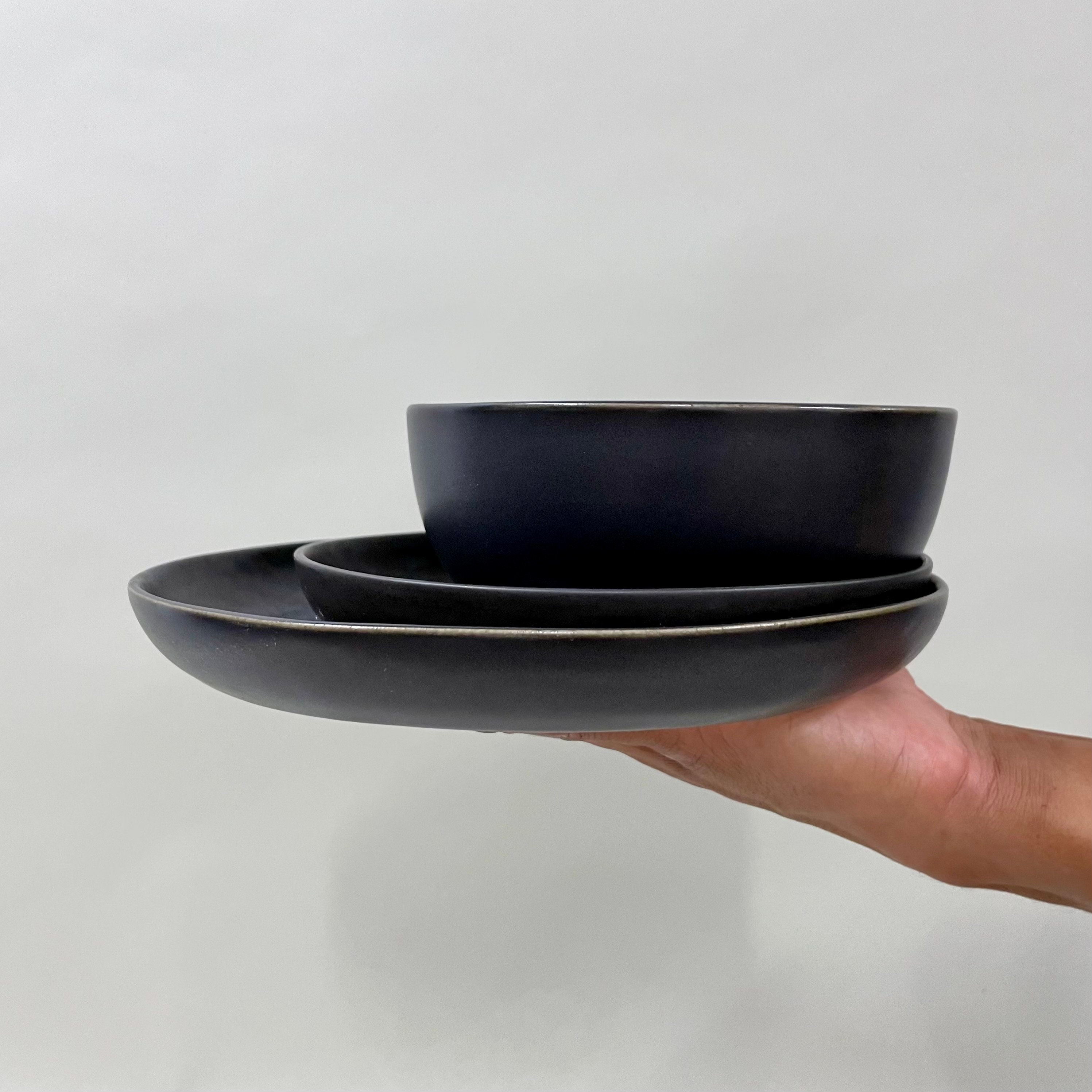 The Dinnerware Set Matte Black ceramic Handmade Plates | Etsy