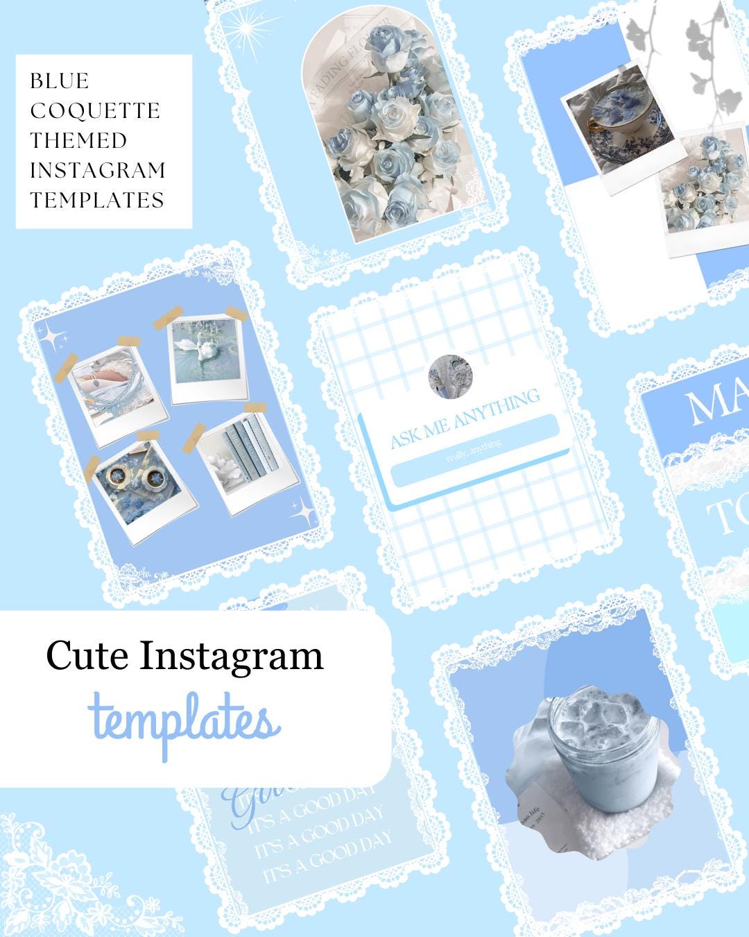 Blue Coquette Instagram Post Template: Elegant Social Media Design ...
