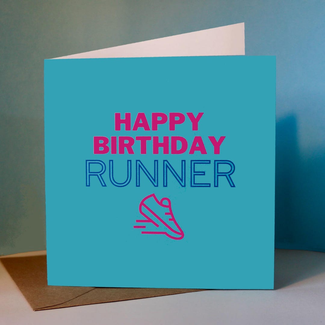 Happy Birthday Runner (blue) - Greetings Card for Runners / Running ...