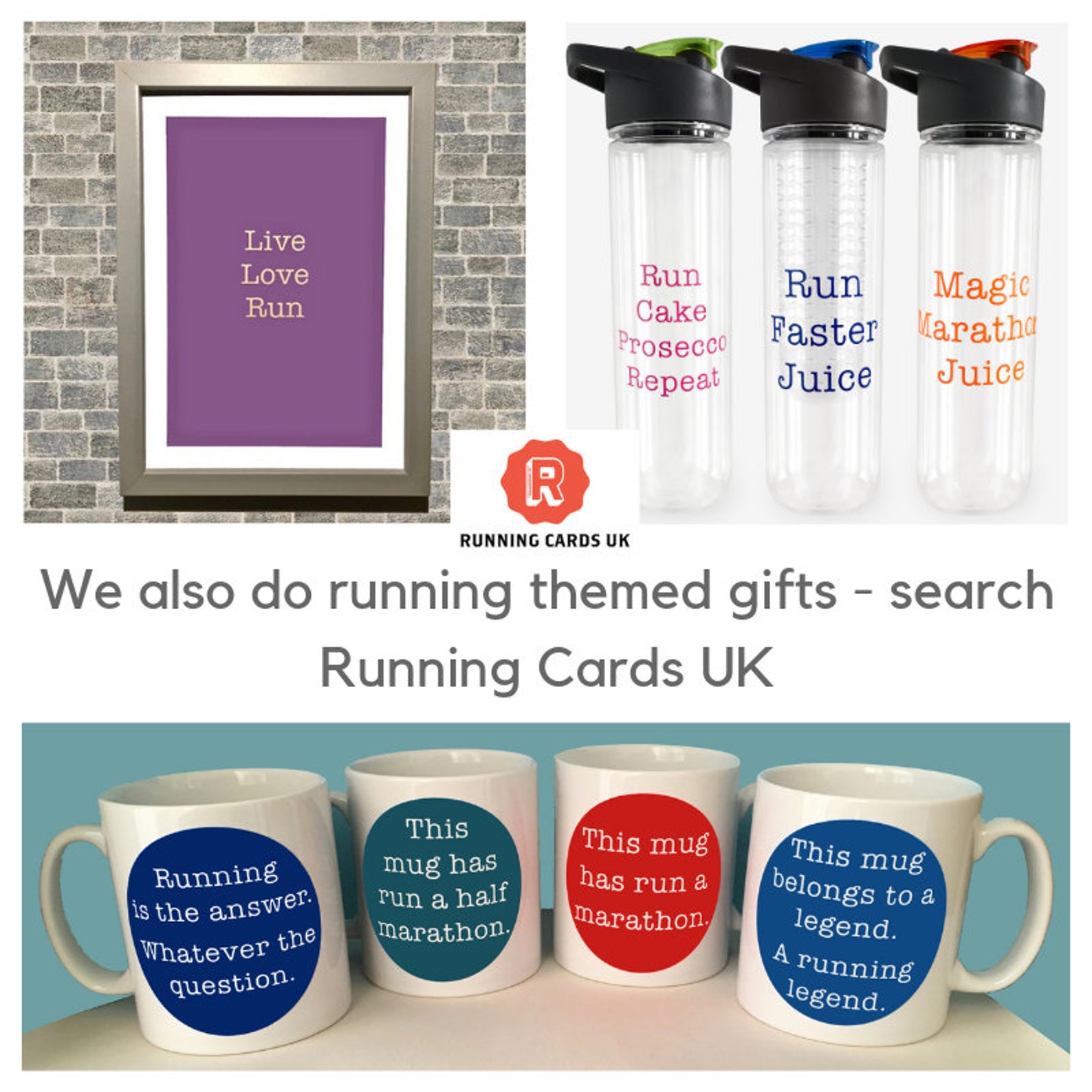 Birthday Card for Runners / Running Friend 'run. Cake. Prosecco.' - Etsy