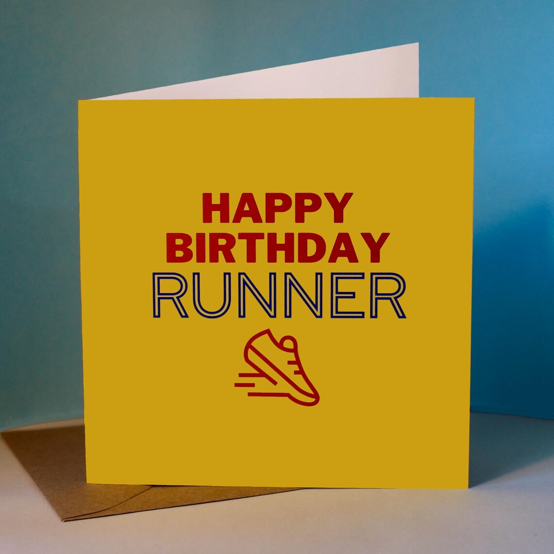 Happy Birthday Runner (yellow) - Greetings Card for Runners / Running ...