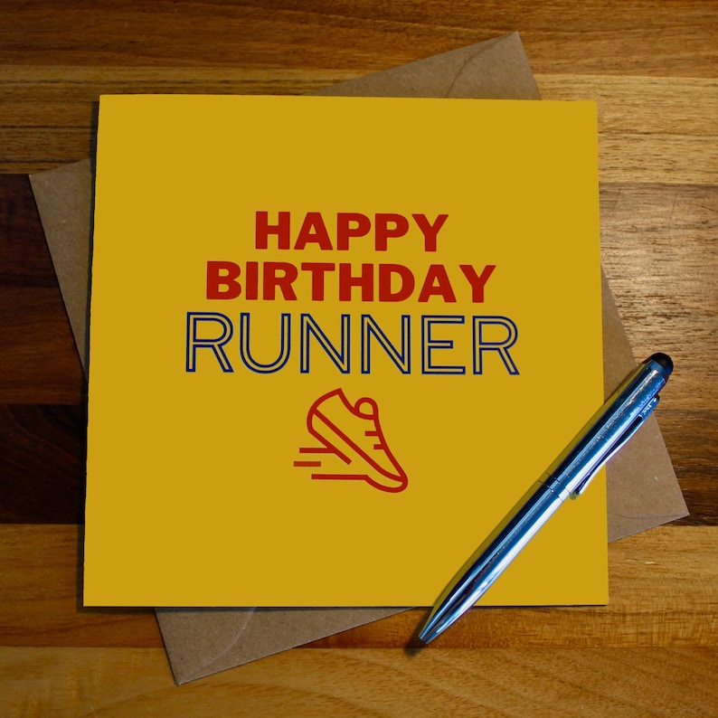 Happy Birthday Runner (yellow) - Greetings Card for Runners / Running ...
