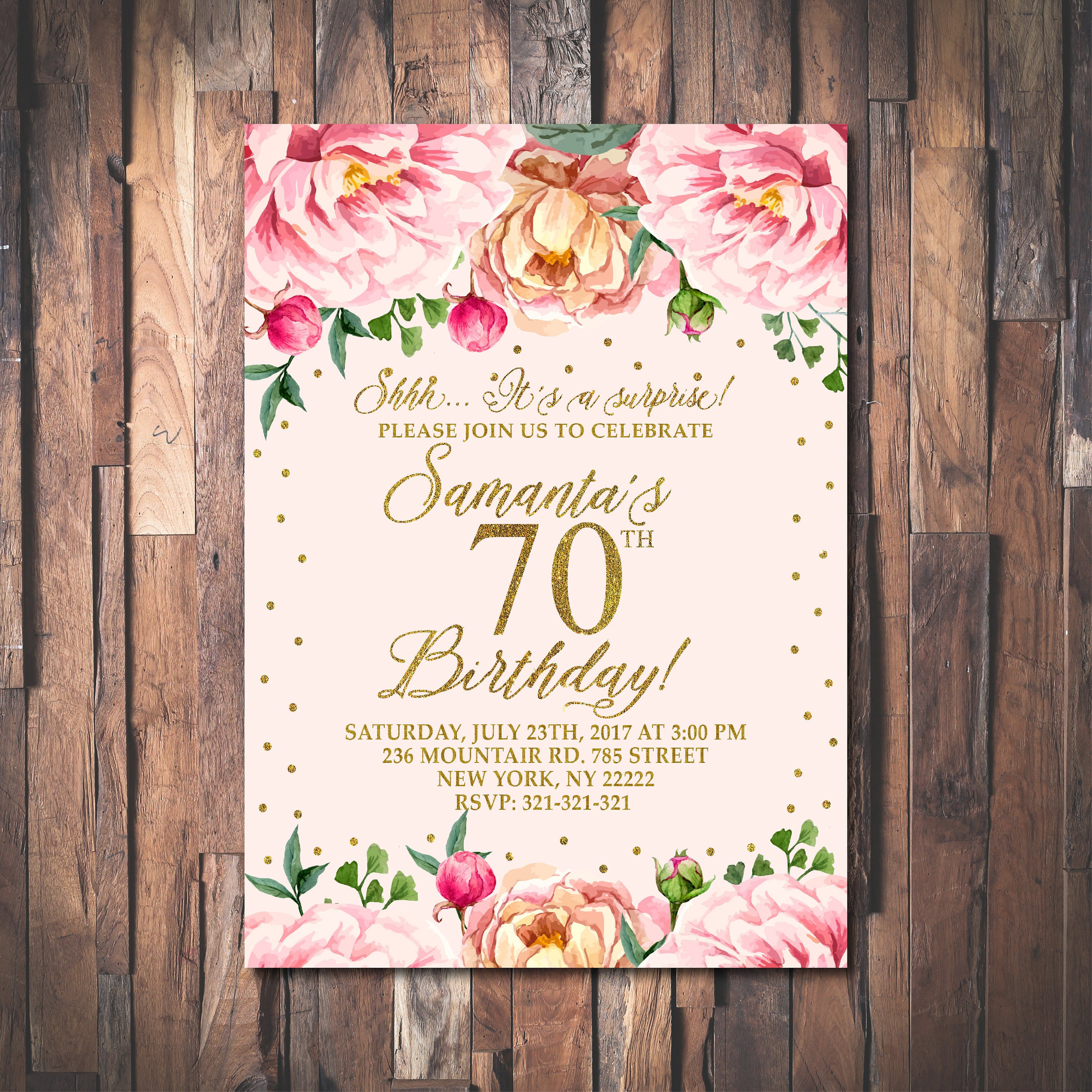 Invitaci n De Cumplea os 70 Invitaci n De Cumplea os Floral Etsy