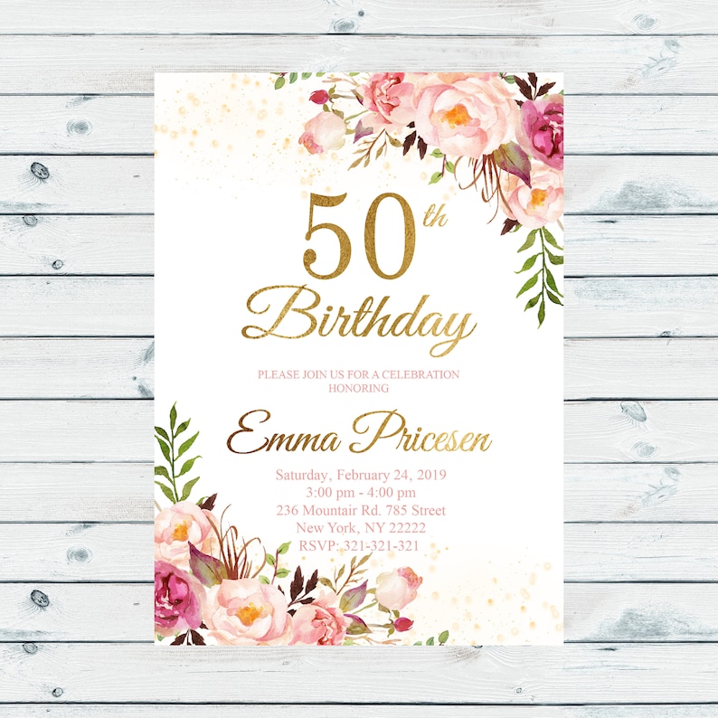 50th Birthday Invitation for women 50th Birthday Invitation | Etsy