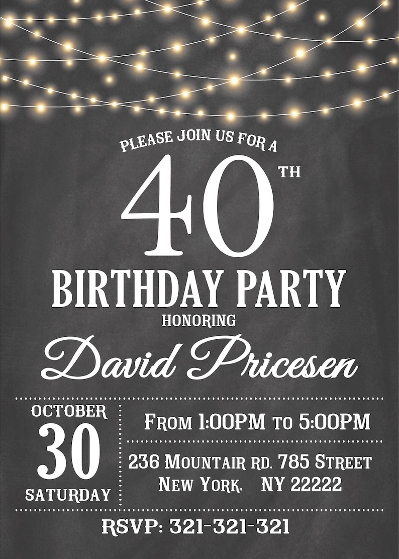 40th Birthday Invitation Wooden 40th Birthday Chalkboard | Etsy