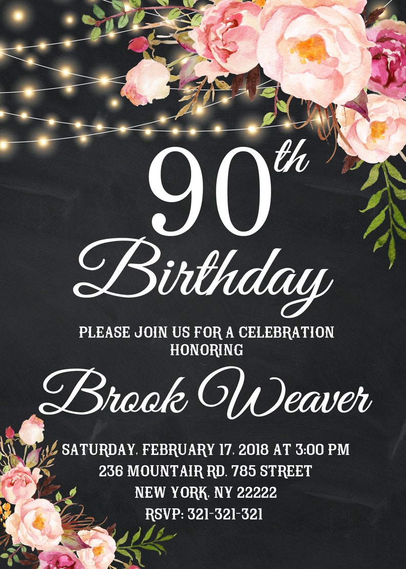 90th Birthday Invitation for Women 90th Birthday Party Any | Etsy