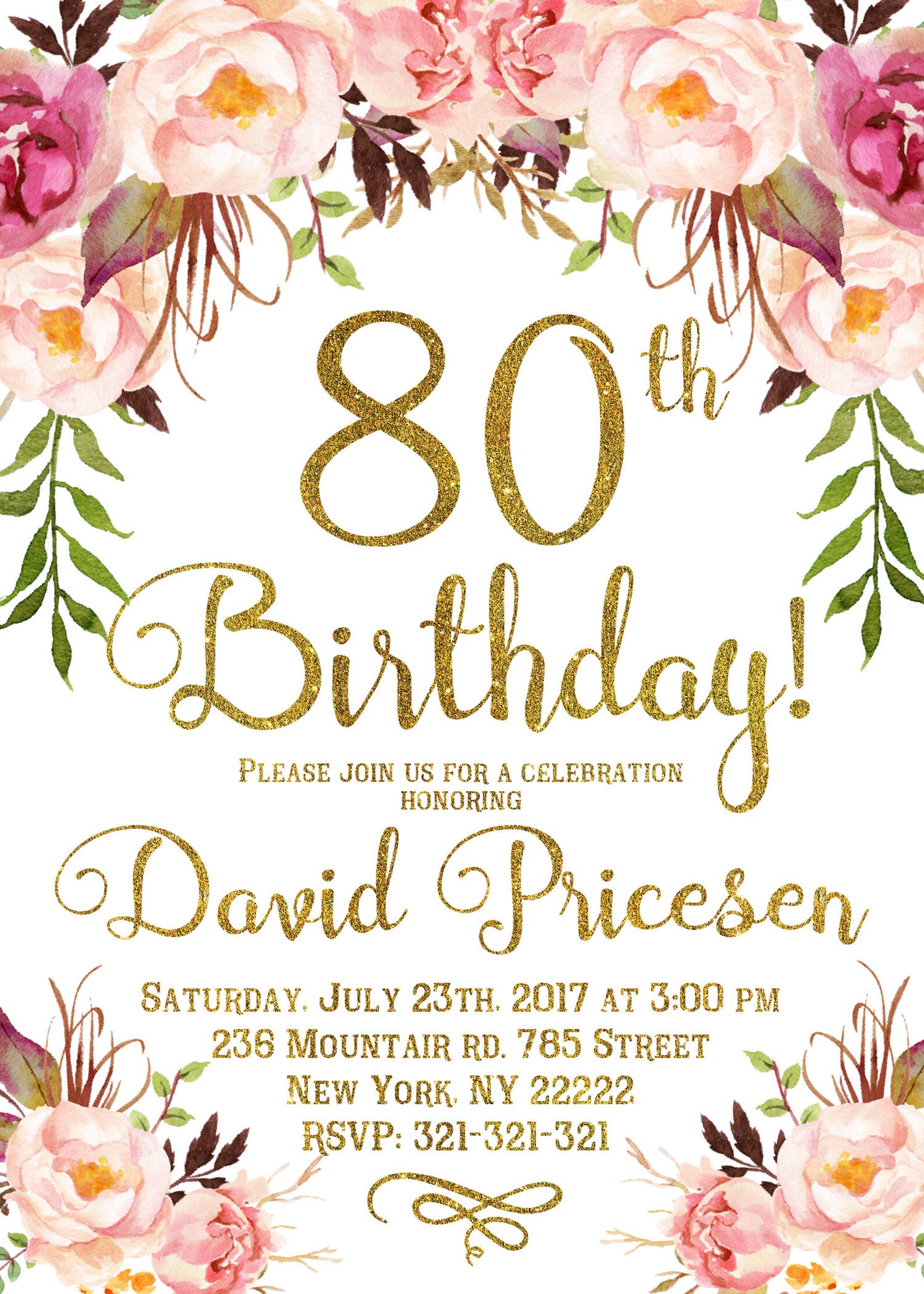 80th Birthday Invitation For Women 80th Birthday Invitation Etsy