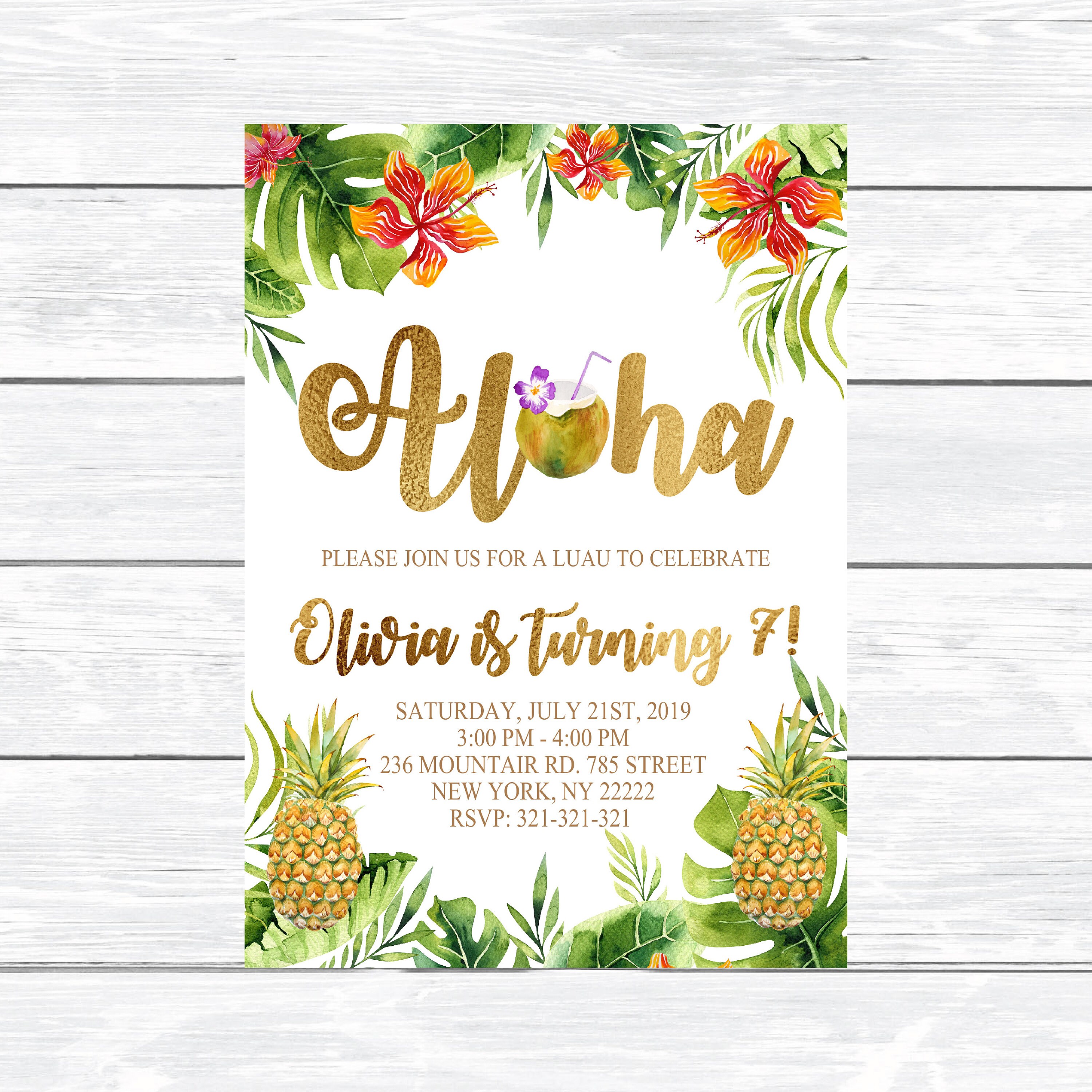 Aloha Birthday Invite Aloha Birthday Invitation Aloha 7th | Etsy