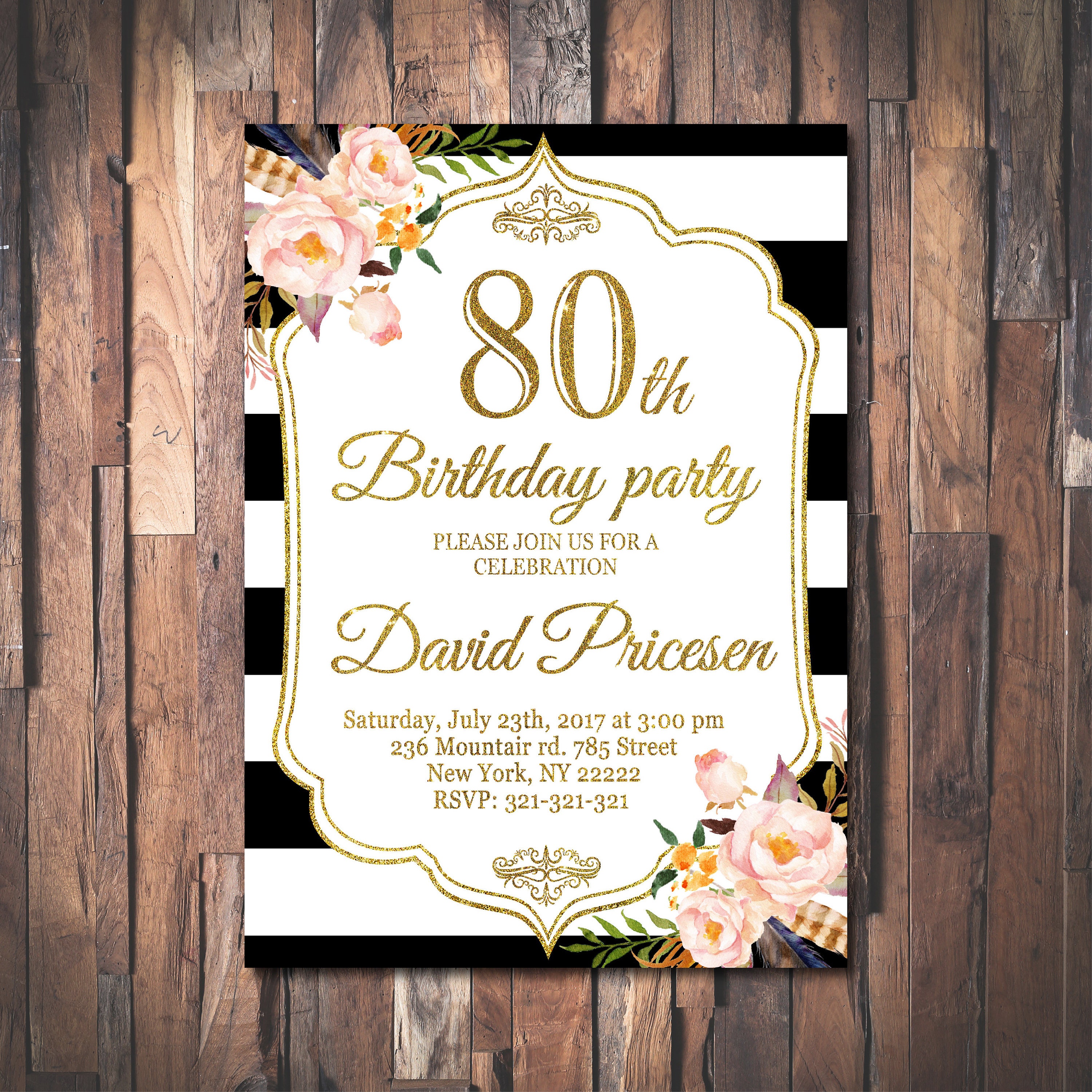 80th Birthday Invitation Floral Women Birthday Invita