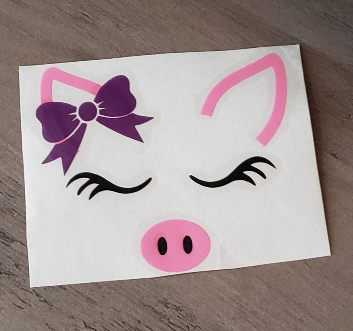 Pig with Bow Decal/Cute Pig Decal/Pig Face/Farmhouse | Etsy