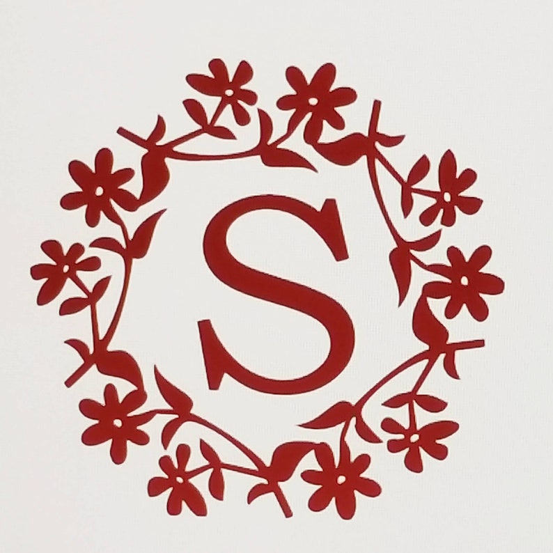 Single Initial Decal/initial Sticker/flower Wreath /flower Monogram ...