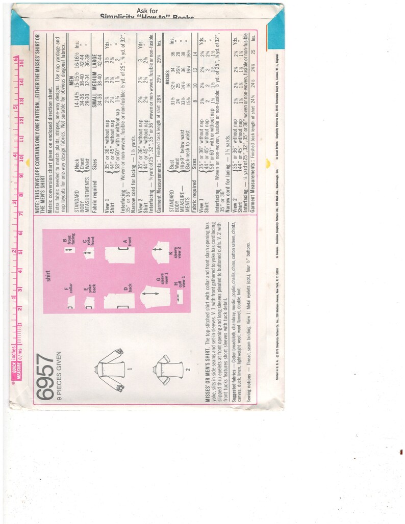 Vintage Simplicity 6957 Sewing Pattern Misses Size 10 Long or Short ...