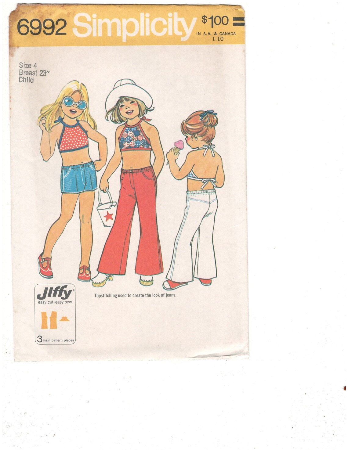 Vintage Simplicity 6992 Sewing Pattern Child Size 2 - Hip Hugger Bell ...