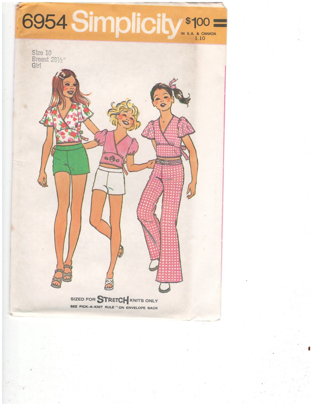 Vintage Simplicity 6954 Sewing Pattern Girls Size 10 - Wide Leg Pants ...