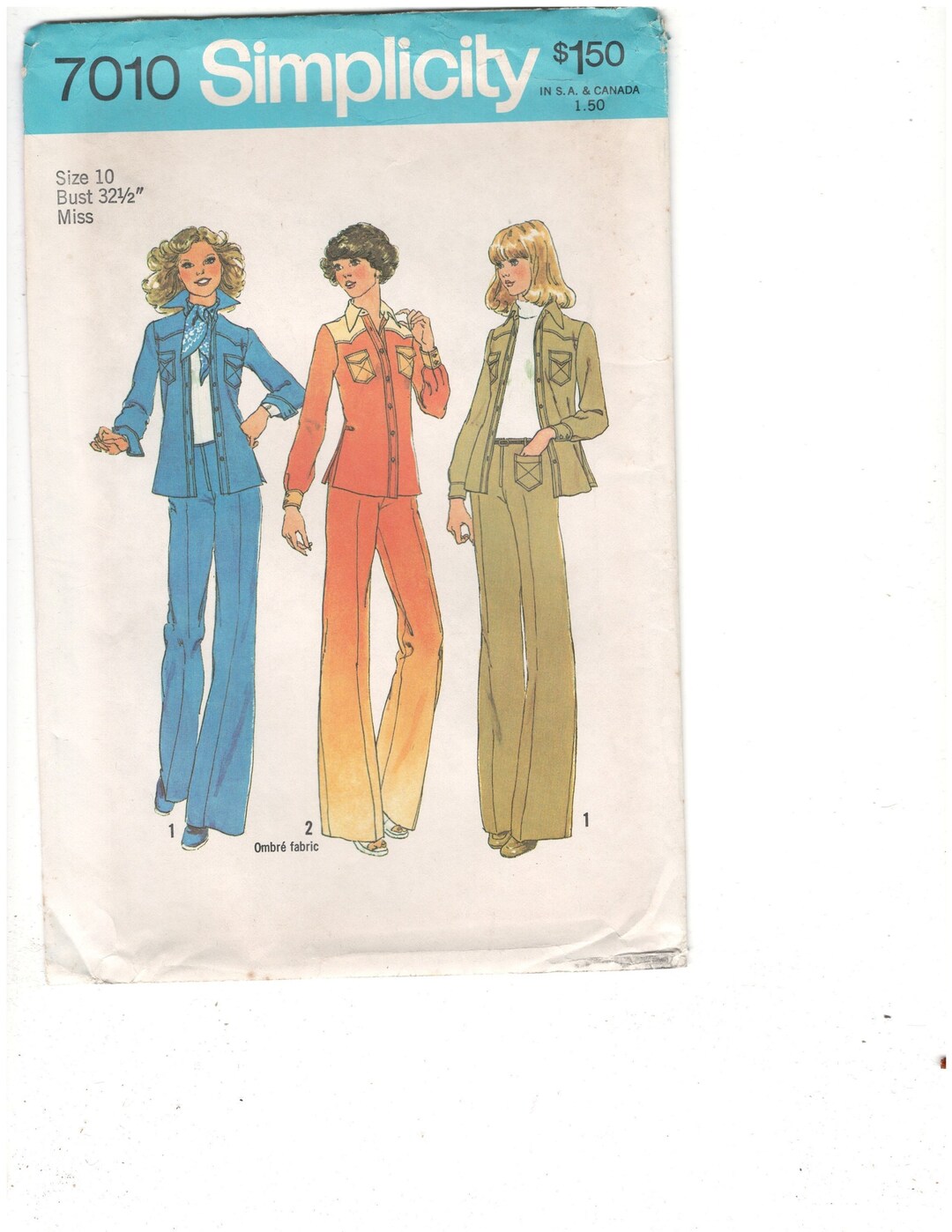 Vintage Simplicity 7010 Sewing Pattern Misses Size 10 Long Sleeve Shirt ...