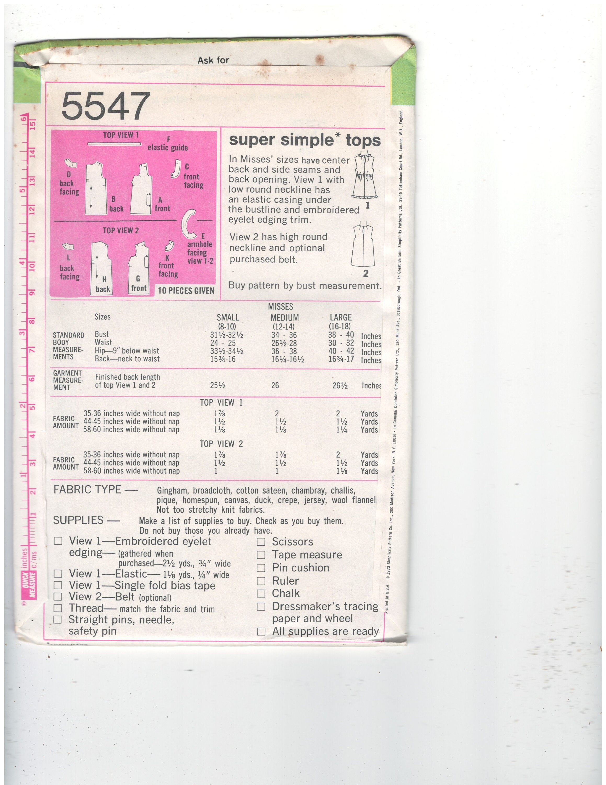 Vintage Simplicity 5547 Sewing Pattern Misses Size Small 8-10 - Etsy