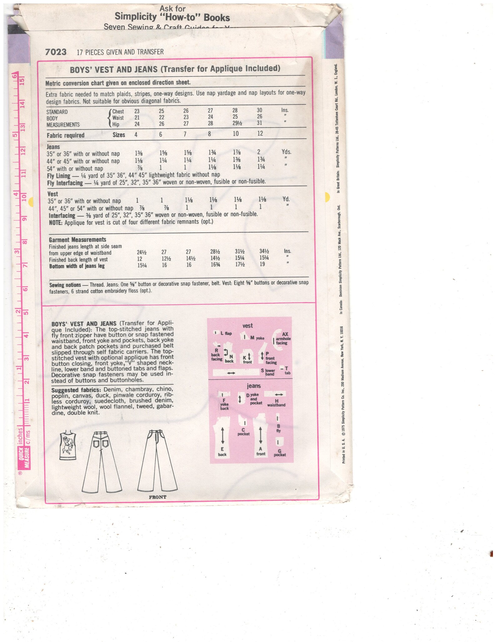 Vintage Simplicity 7023 Sewing Pattern Boys Size 6 Wide Leg Pants Or vintage-simplicity-7023-sewing-pattern-boys-size-6-wide-leg-pants-or