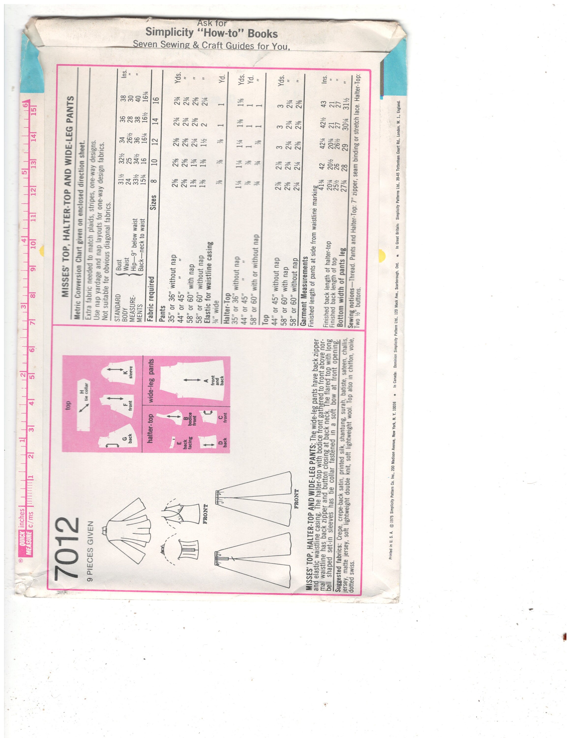 Vintage Simplicity 7012 Sewing Pattern Misses Size 10 Long Sleeve Top ...