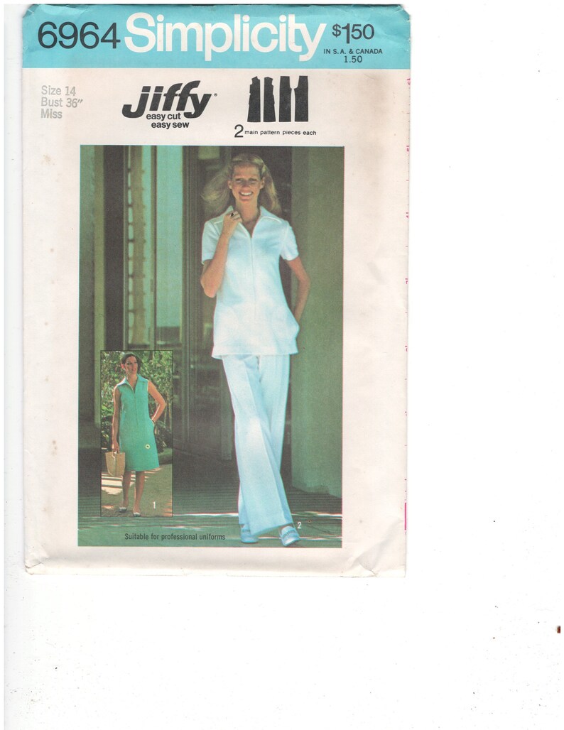 Vintage Simplicity 6964 Jiffy Sewing Pattern Misses Size 14 - Short ...