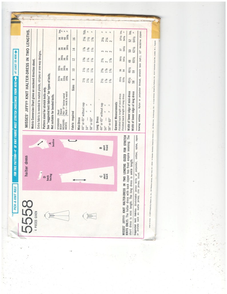 Vintage Simplicity 5558 Sewing Pattern Misses Size 12 Jiffy Knits Long ...