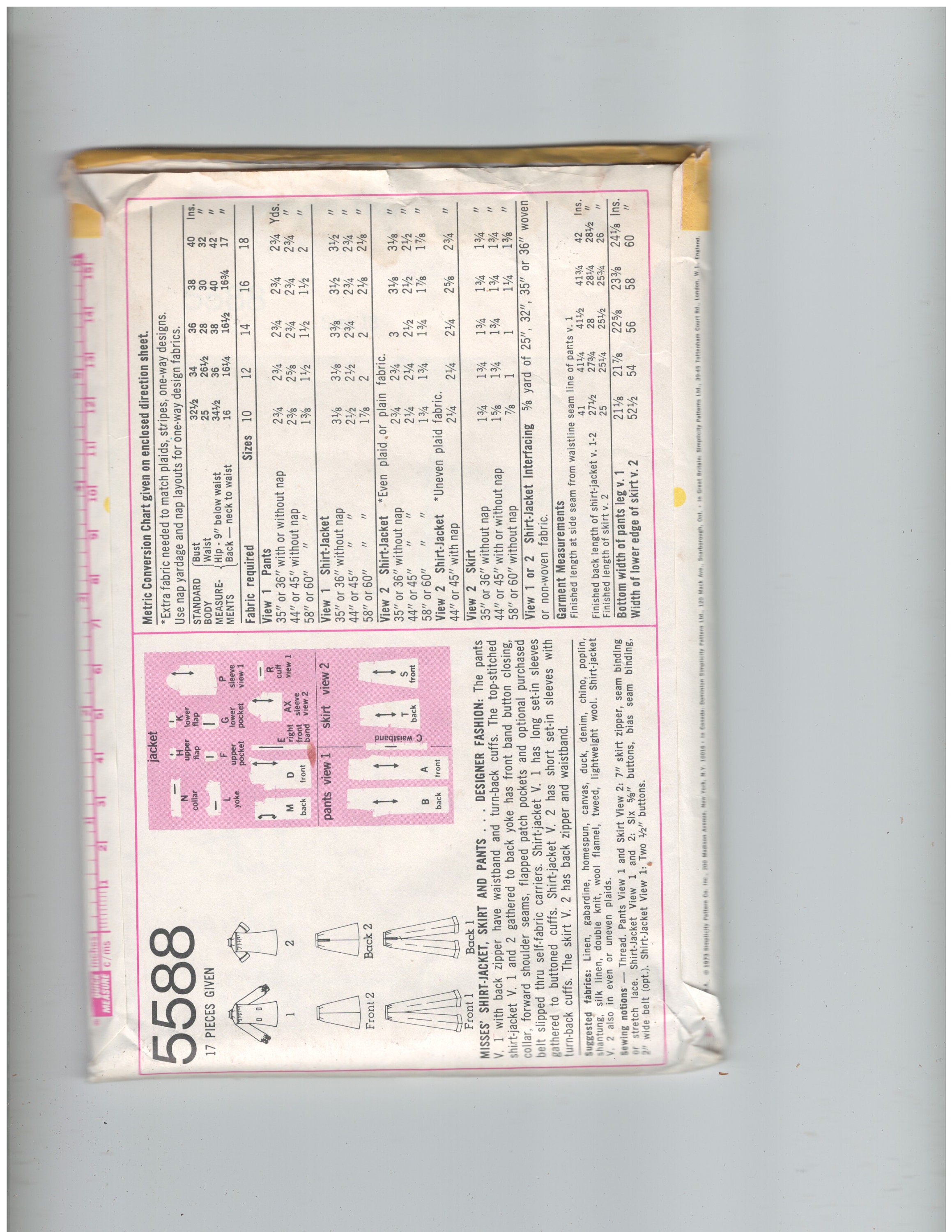 Vintage Simplicity 5588 Sewing Pattern Misses Size 18 Long or Short ...