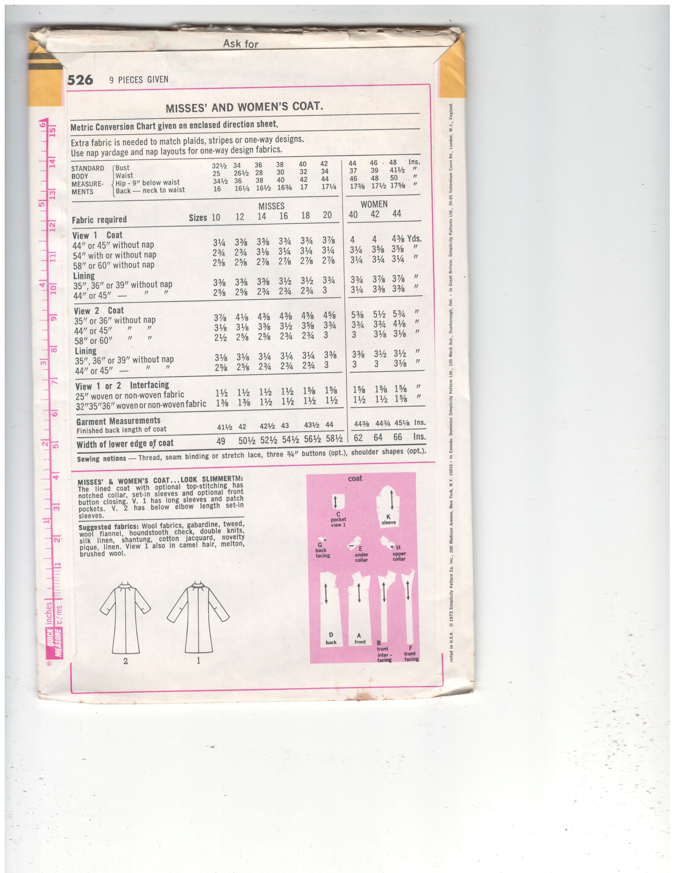Vintage Simplicity 5526 Sewing Pattern Misses Size 10 A Look Slimmer ...