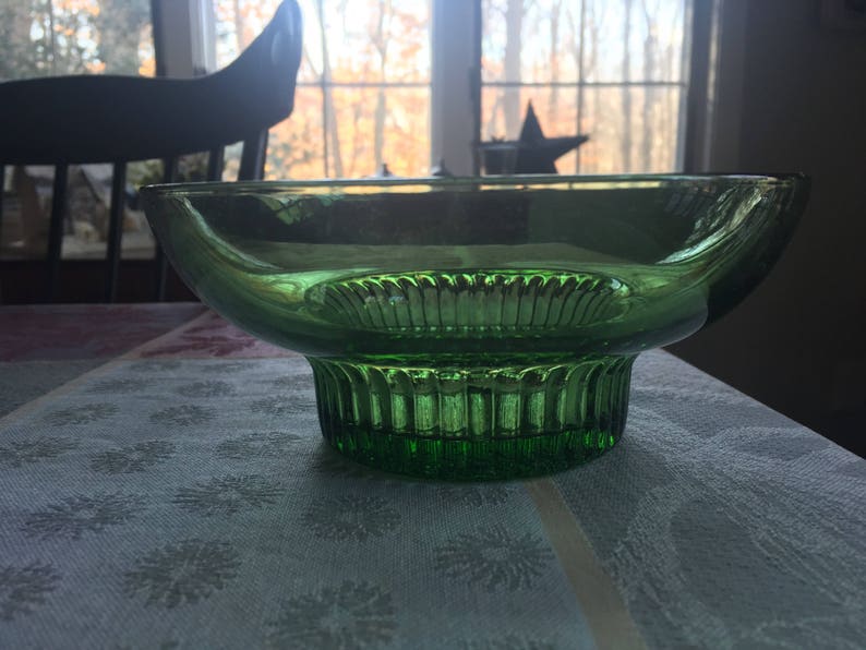 GREEN GLASS BOWL Al Randall Bowl Pedastal Bowl Vintage | Etsy
