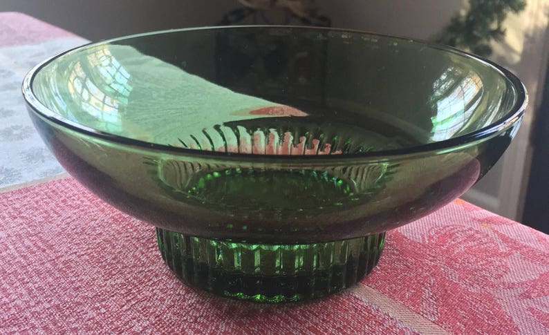 GREEN GLASS BOWL Al Randall Bowl Pedastal Bowl Vintage | Etsy