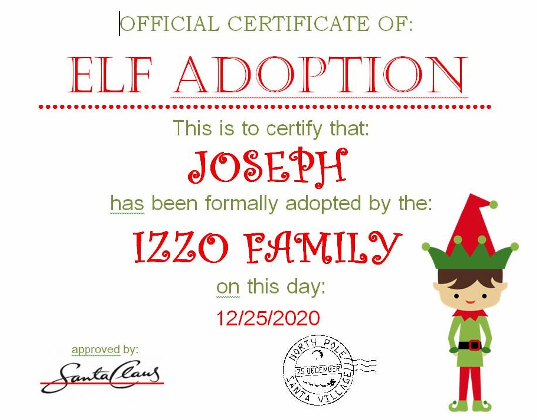 Elf Certificate, Christmas Elf, Christmas Elves, Personalized Elf ...