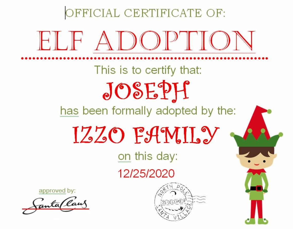 Elf Certificate Christmas Elf Christmas Elves Personalized - Etsy Ireland