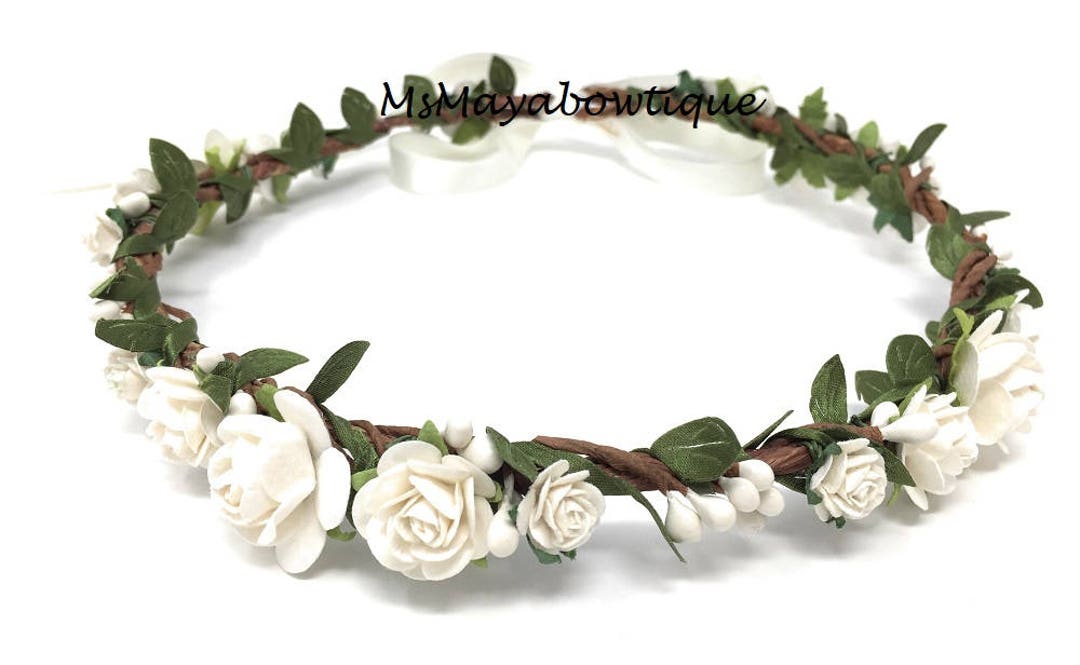 White Flower Girl Crown: Holy Communion Headpiece With Satin Ribbon - Etsy