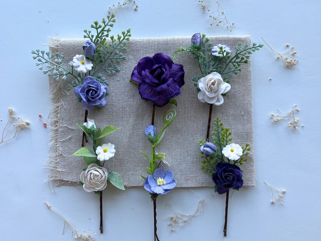Purple Flower Hair Pins, Floral Wedding Hair Pins, Bridal Hair ...