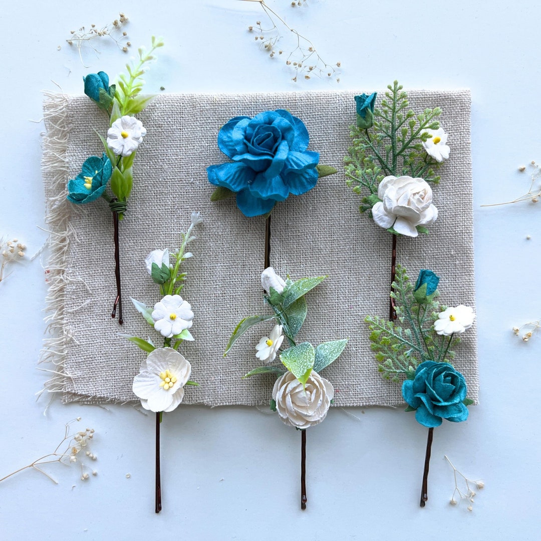 Teal Flower Hair Pins: Wedding Floral Hair Accessories - Etsy