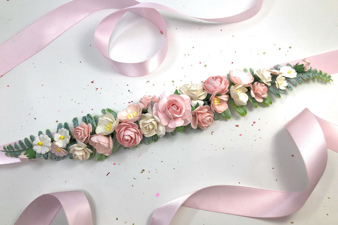 Floral Sash for Dress, Pink and White Flower Belt for Flower Girls ...