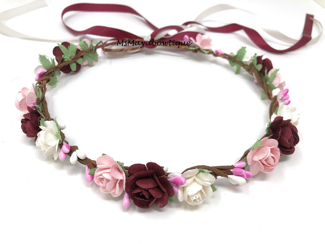 Burgundy Flower Girl Crown: Blush & Ivory Floral Headband - Etsy