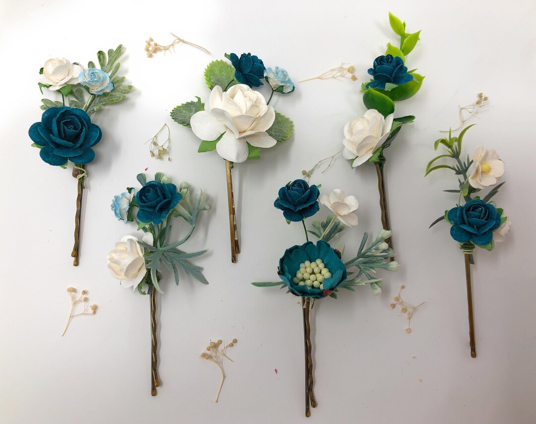 Teal Rose Hair Pins: Wedding Flower Bobby Pins, Set of 6 - Etsy