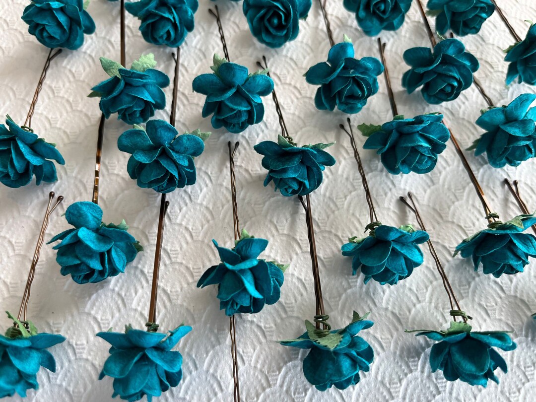 Teal Rose Hair Pins: Wedding Flower Hair Accessories - Etsy