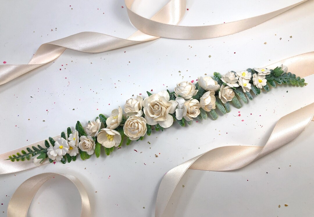 Ivory Wedding Dress Sash, Flower Sash, Bridal Flower Belt, Ivory Flower ...