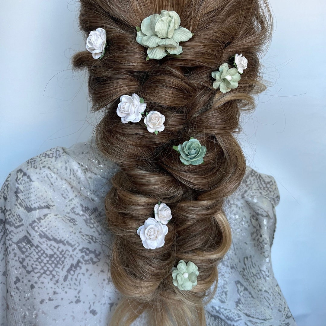 Sage Green Rose Hair Pins: Bridal Flower Hair Pieces - Etsy