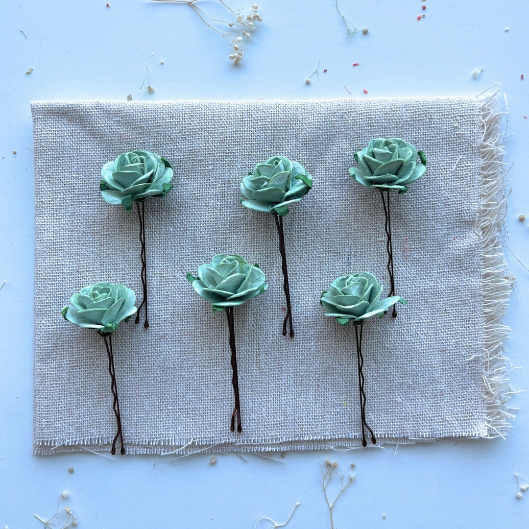 Sage Green Rose Hair Pins: Bridal Flower Clips, Wedding Hair Accessory ...