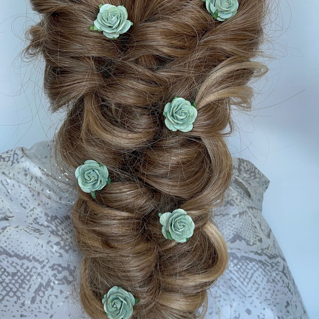 Sage Green Flower Hair Clips 6pcs Prom Hair Pins Floral Hair ...