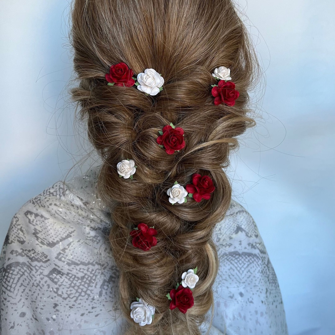 Red Rose Hair Pins Christmas Hair Clips Bridal Hair Pieces Rose Flower ...