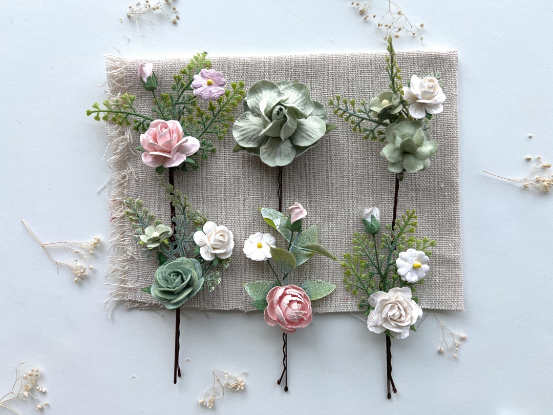 Sage Green Flower Hair Pins: Bridal Wedding Hair Accessories - Etsy