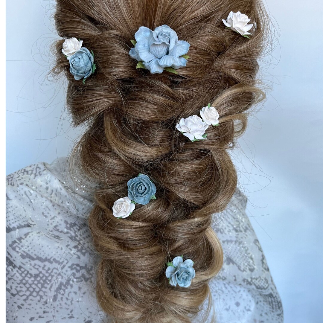 Prom Hairstyle Blue Bridal Hair Clips Gift for Friends Flower Hair Pins ...