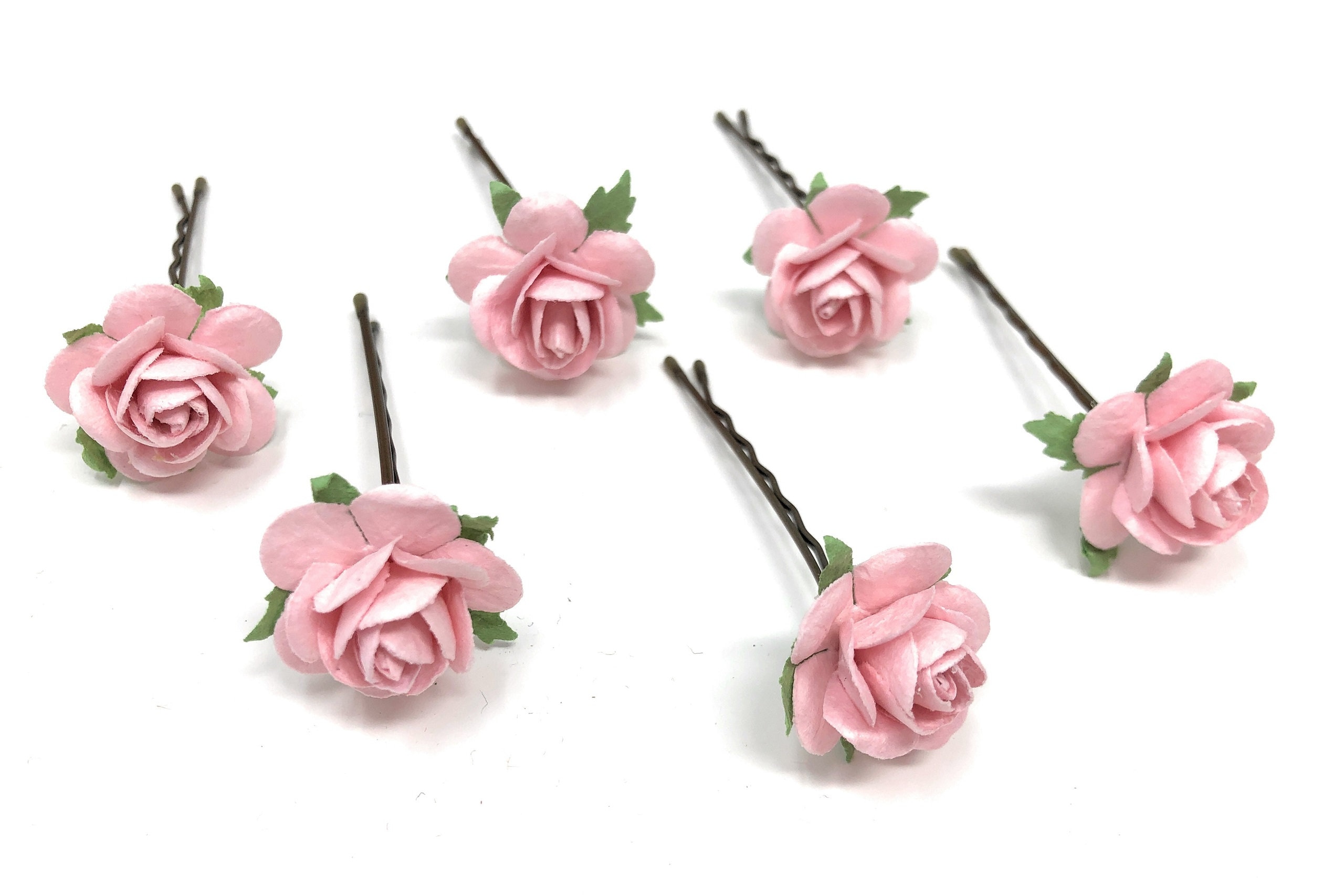 Pink Rose Bobby Pins: Small Flower Clips, Wedding Bridal Hair Clips - Etsy