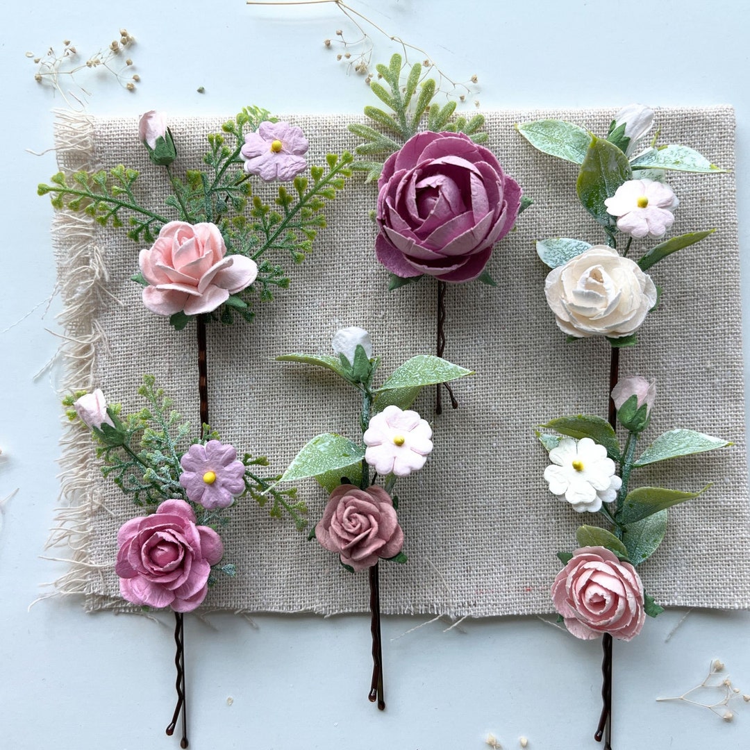 Mauve Floral Hair Pins Bridal Hair Pieces Hai Girl Flower Women Hair ...