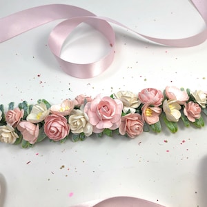 Floral Sash for Dress, Pink and White Flower Belt for Flower Girls ...